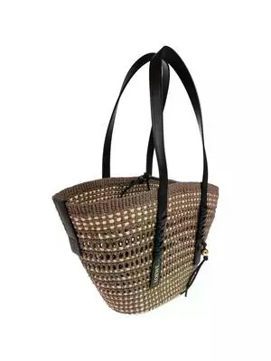 Loewe Woven Raffia Shoulder Bag With Logo Detail - Green