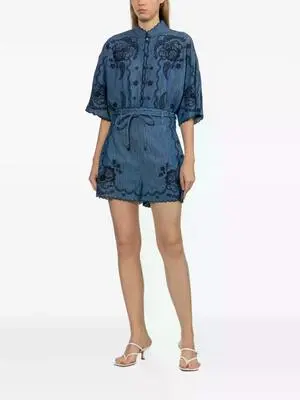 Zimmermann Embroidered Scalloped Shorts - Blue