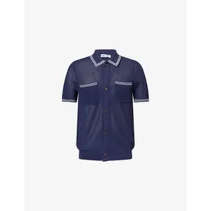 BELIER Andersson Open Stitch Knitted Resort Shirt - Navy / Ecru