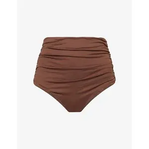 Second Summer High-waisted Ruched Bikini Bottoms - Brown