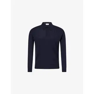 John Smedley Ribbed Merino Wool Long Sleeve Polo Jumper - Midnight