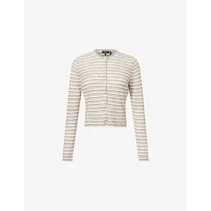Theory Rib-knit Cropped Cardigan - Bone Pink Multi