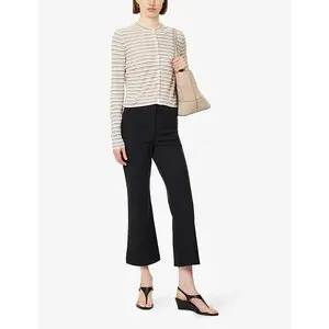 Theory Ribbed-knit Cropped Cardigan - Bone Pink Multi