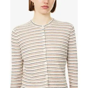 Theory Ribbed-knit Cropped Cardigan - Bone Pink Multi