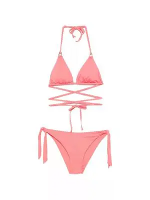 BLUGIRL Halterneck Triangle Bikini With Wrap-around Tie - Pink