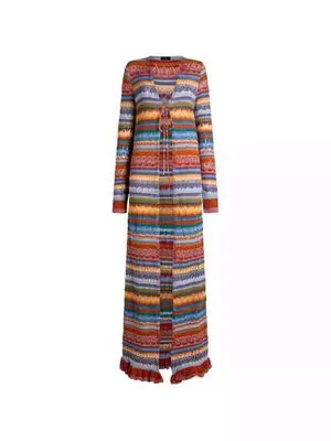 Etro Openwork Striped Cotton Long Cardigan - Red