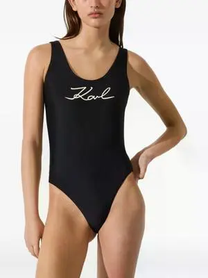 Karl Lagerfeld Signature Scoop Neck One Piece Swimsuit