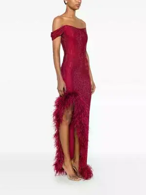 MIRON Crystal-embellished Feather-trim Maxi Dress