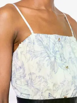 Maje Cropped Floral Print Top With Smocked Detail