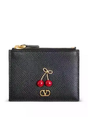 Valentino Garavani Cherryfic Cardholder In Grainy Calfskin - Black