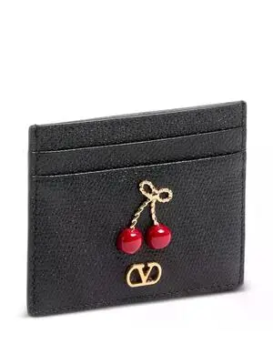 Valentino Garavani Cherryfic Cardholder In Grainy Calfskin - Black