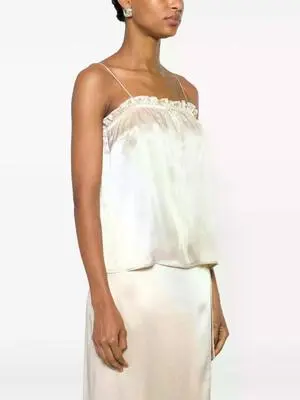 THE NINA STUDIO Ruffled Spaghetti-strap Top - Neutrals