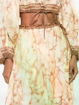 Zimmermann Indra Tie-dye Drawstring Midi Skirt - Neutrals