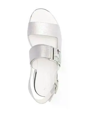 Hogan Silver-tone Leather Platform Sandals With Buckle Detail