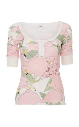 Chloé Printed Cotton-jersey Henley Top - Multi