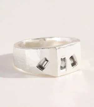 THE OUZE Sterling And Aquamarine Tri Signet Ring