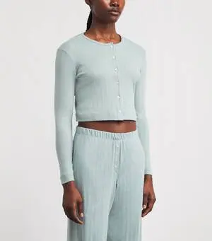 LESET Cotton Pointelle Lounge Cardigan
