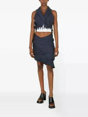 LOURDES Pinstripe Halter Neck Top With Graphic Trim