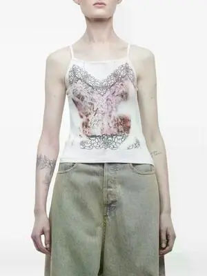Y/project Lace-print Square Neck Top - White