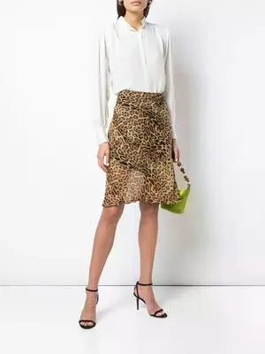 NILI LOTAN Leopard Print Silk Skirt - Brown