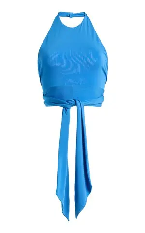 Françoise La Isla Isabella Jersey Cropped Halter Top - Blue