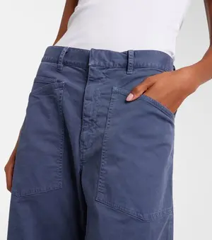 NILI LOTAN Shon Cotton Barrel-leg Trousers - Blue