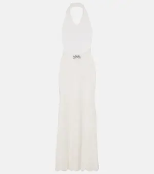 NILI LOTAN Eddie Crochet Halterneck Cotton Maxi Dress In Ivory - White