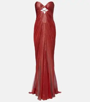 MARIA LUCIA HOHAN Rachel Draped Silk Muslin Bustier Gown - Red