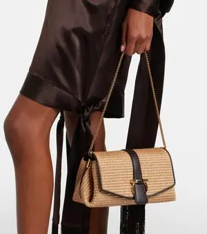FERRAGAMO Mia Small Raffia Shoulder Bag