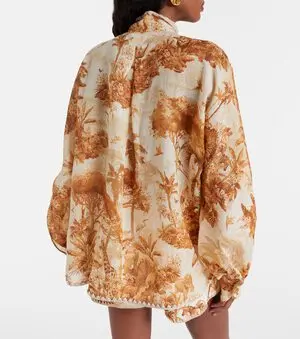 Zimmermann Indra Printed Ramie Blouse - Brown