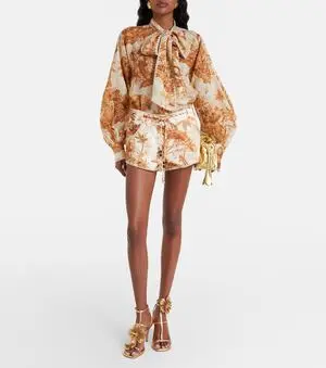 Zimmermann Indra Printed Ramie Blouse - Brown