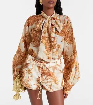 Zimmermann Indra Printed Ramie Blouse - Brown