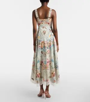 Camilla Printed Lace-trimmed Cotton Midi Dress
