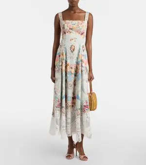 Camilla Printed Lace-trimmed Cotton Midi Dress