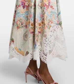 Camilla Printed Lace-trimmed Cotton Midi Dress