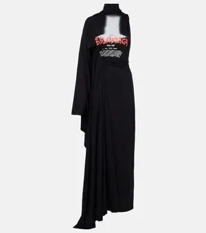 Balenciaga Logo Cape Effect Maxi Dress - Black