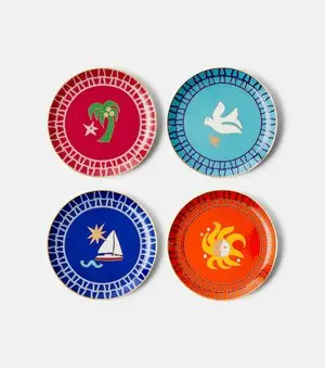 Jonathan Adler Playa Set Of 4 Porcelain Dessert Plates - Multicoloured