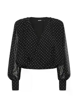 ROTATE BY BIRGER CHRISTENSEN Ruched Floral V-neck Blouse - Black