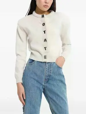 ROTATE BY BIRGER CHRISTENSEN Long-sleeve Cardigan With Letter Embellishment - Neutrals