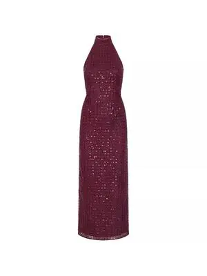 ROTATE BY BIRGER CHRISTENSEN Beaded Halterneck Maxi Dress - Red