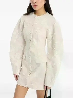 ROTATE BY BIRGER CHRISTENSEN Cream Floral Jacquard Mini Dress - Neutrals