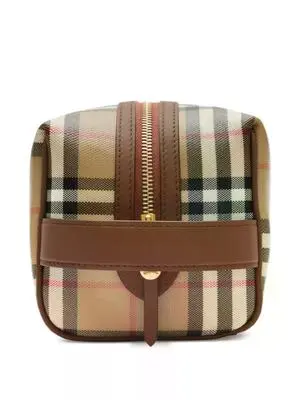 Burberry Check Travel Pouch With Knight Stamp - Neutrals