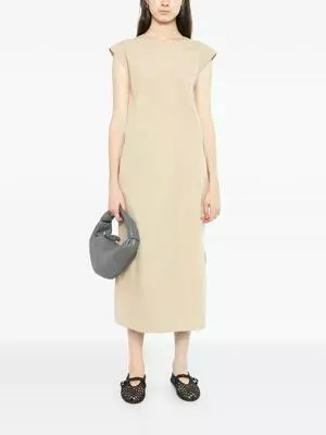 LESS Round Neck Sleeve Dress With Belted Waist