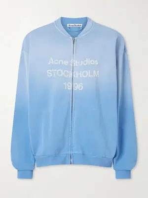 Acne Studios Fiah Garment-dyed Printed Cotton-blend Jersey Zip-up Sweatshirt