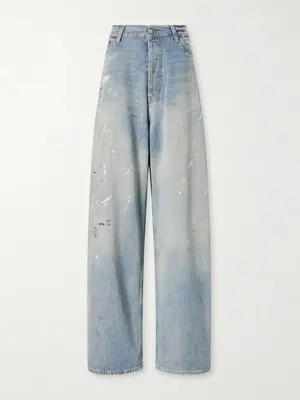 Acne Studios Trafalgar Wide-leg Jeans With Paint Splatter - Blue