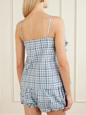 Acne Studios Checked Cotton Blouse With Oversized Bow Detail - Blue