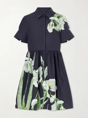 Erdem Floral-print Cotton-blend Poplin Mini Shirt Dress - Blue