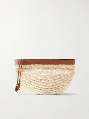 HUNTING SEASON Leather-trimmed Raffia Clutch - Neutrals