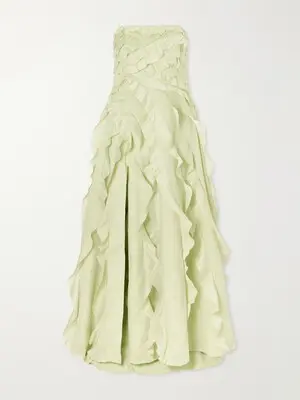 Aje Allairie Strapless Ruffled Shirred Faille Gown - Green