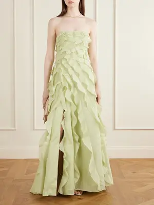 Aje Allairie Strapless Ruffled Shirred Faille Gown